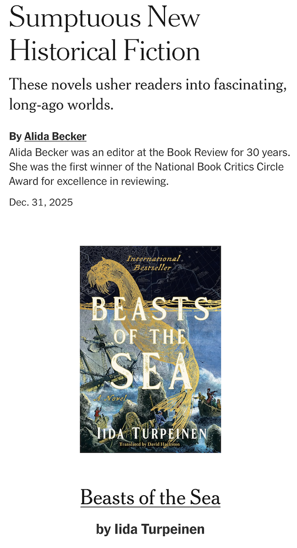 Beasts of the Sea by Iida Turpeinen scores a glowing New York Times review - Helsinki Literary ...